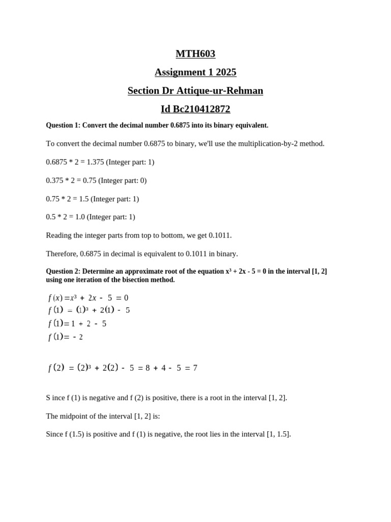 MTH603 Attique Ur Rehman Bc210412872 | PDF