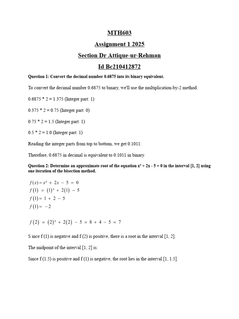 MTH603 Attique Ur Rehman Bc210412872 | PDF