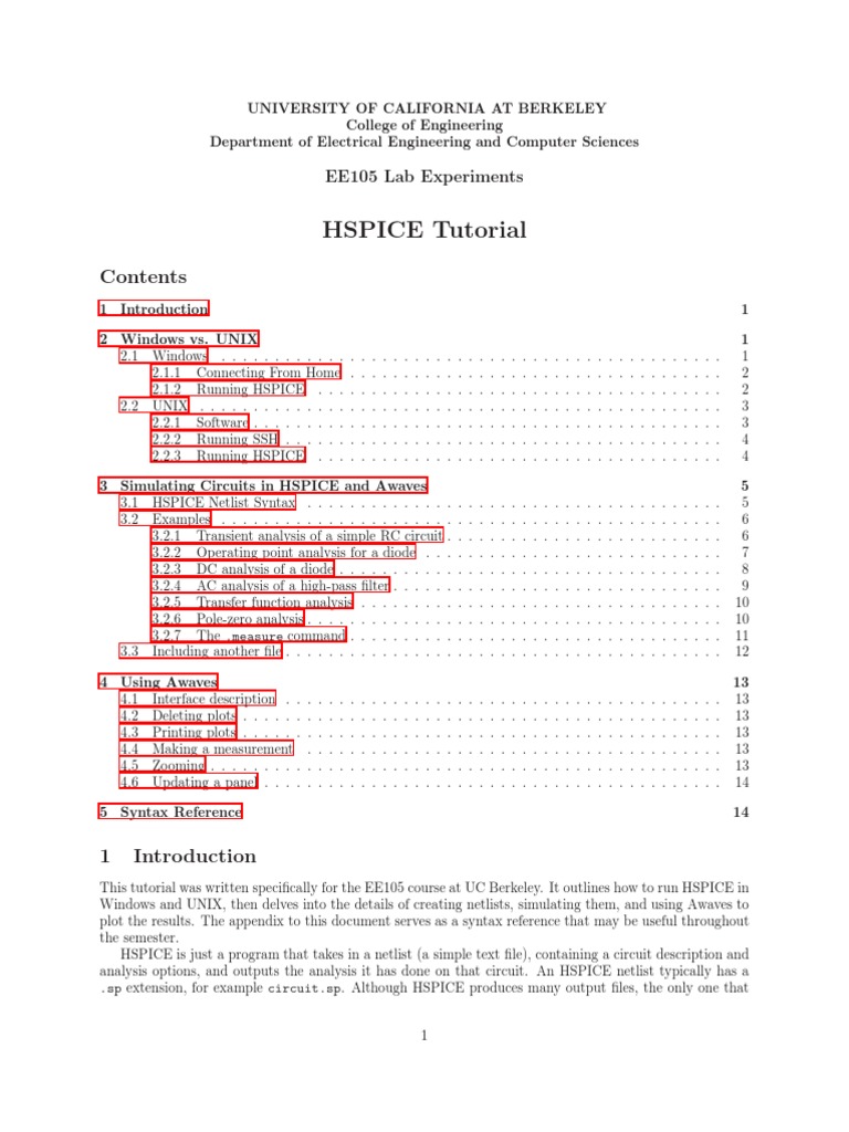 HSPICE Tutorial | PDF