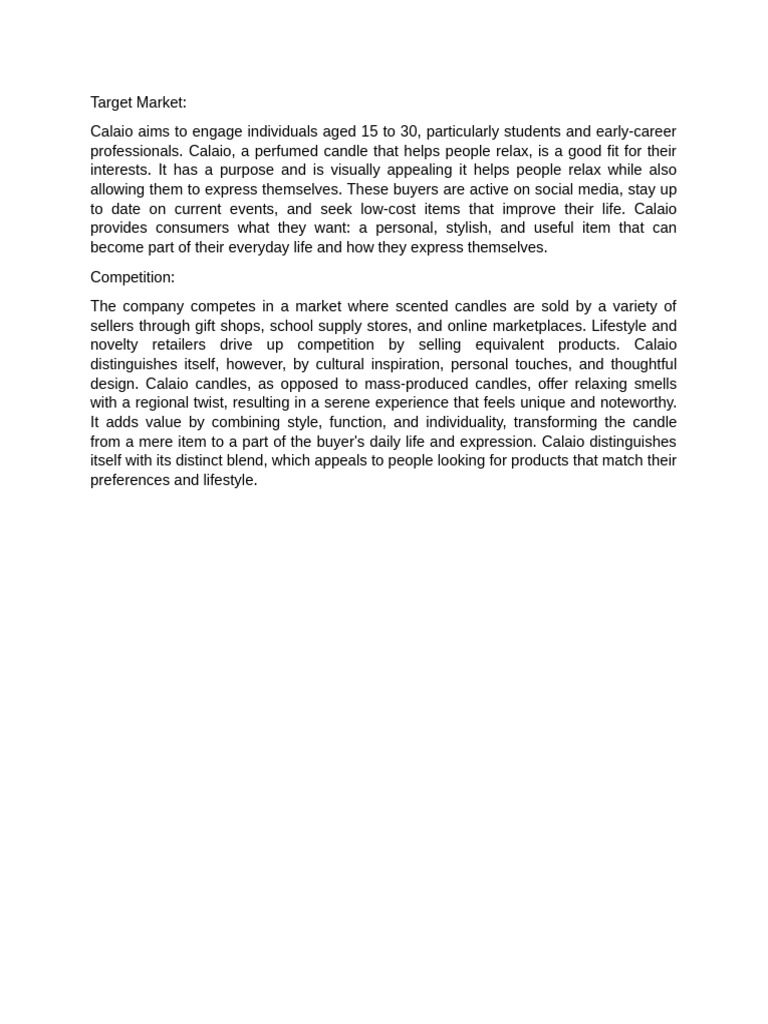 Target Market, Competition | PDF