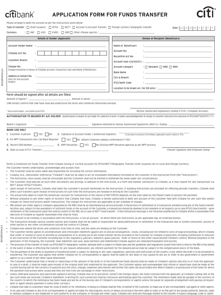 RTGS Funds Transfer Application Form | PDF | Payments | Banks