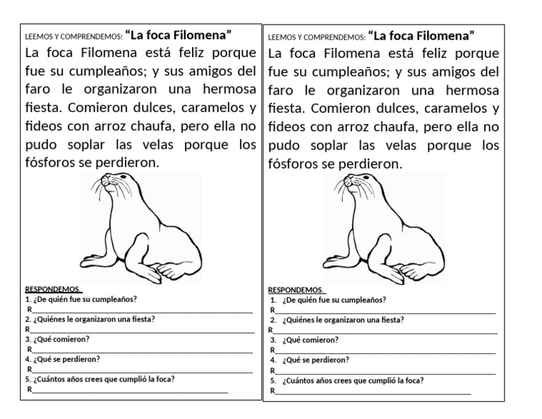 La Foca Filomena: Cumpleaños y Fiesta | PDF