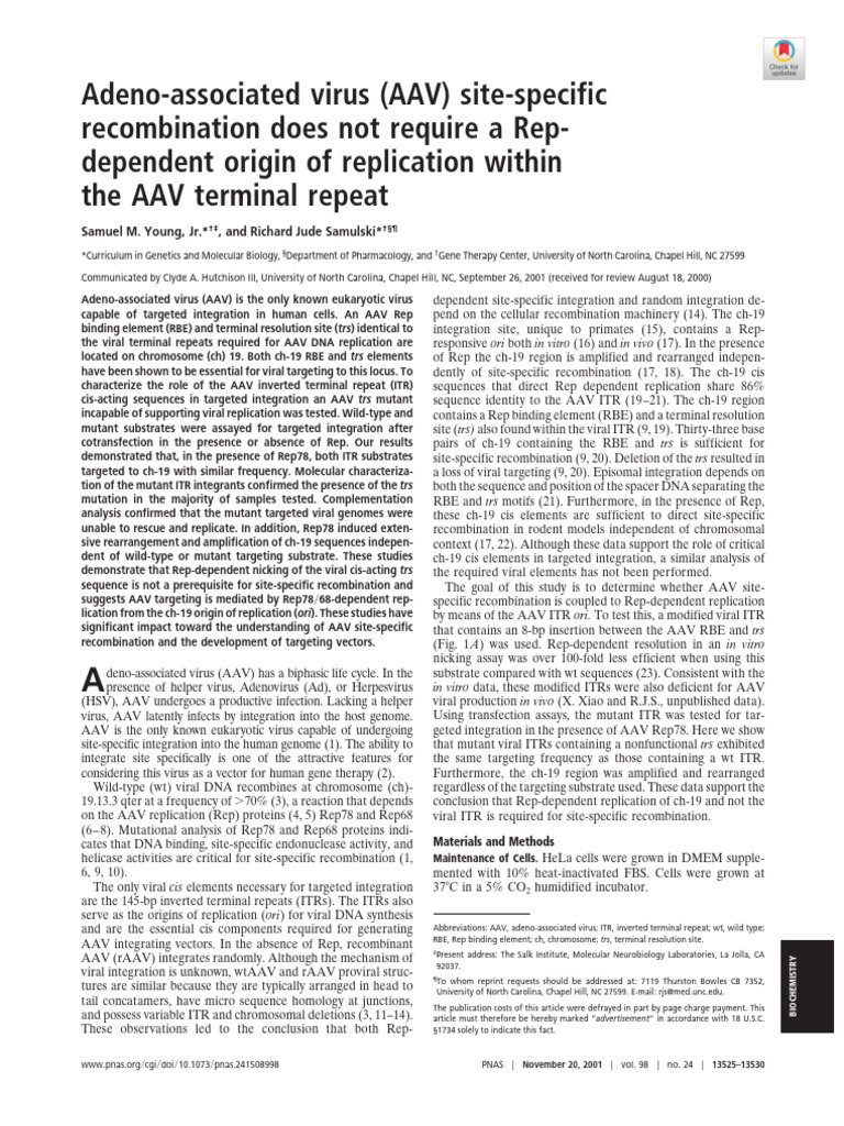 2001-Adeno-Associated Virus (AAV) Site-Specific Recombination Does Not ...