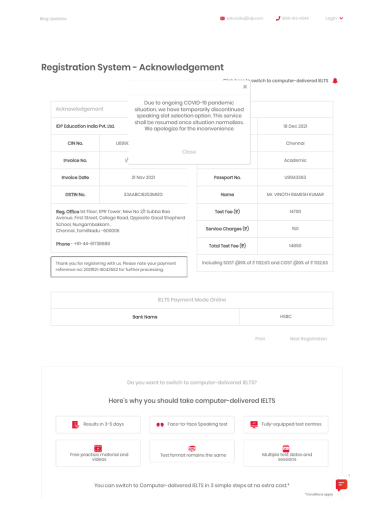 IELTS Registration Acknowledgement | PDF | International English ...