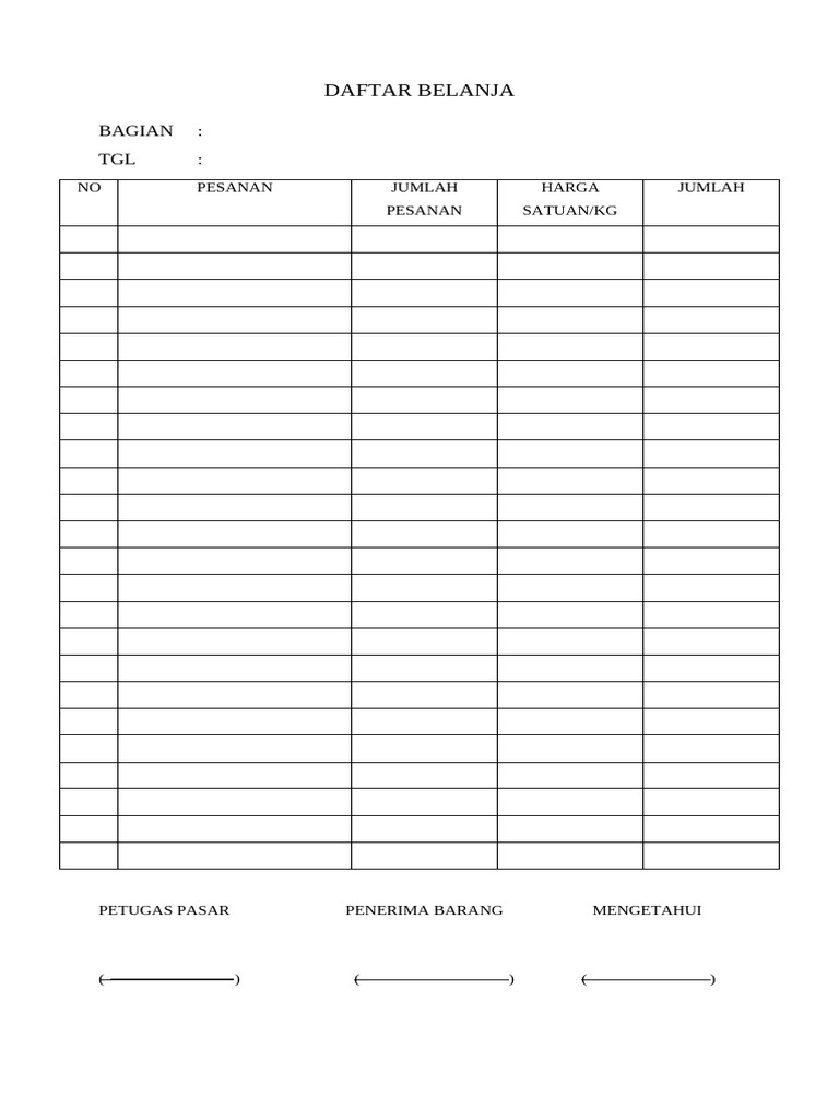 Daftar Pembelian Barang Harian | PDF