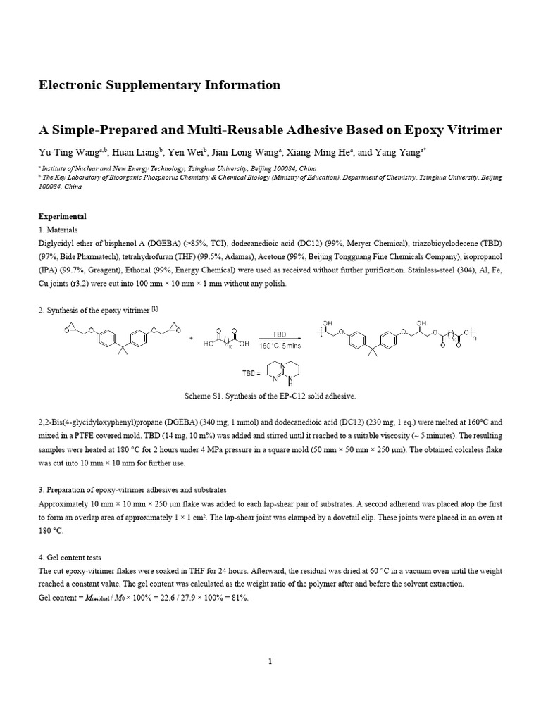 A Simple-Prepared and Multi-Reusable Adhesive Based On Epoxy Vitrimer ...