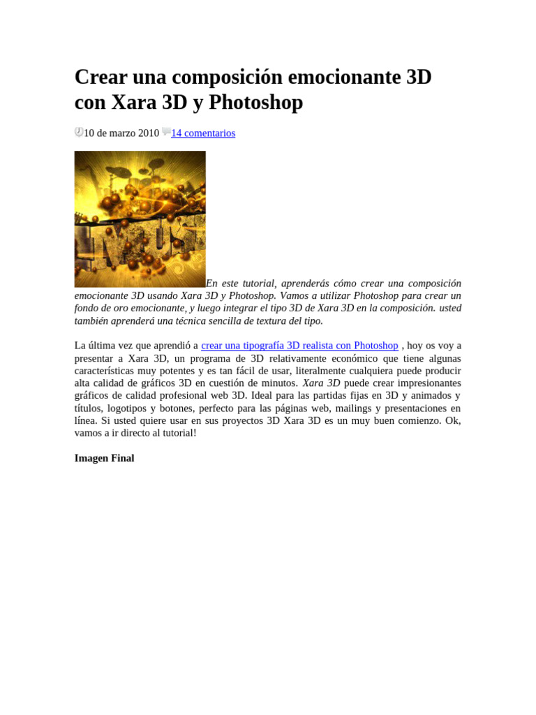 Crear Una Composición Emocionante 3D Con Xara 3D y Photoshop | PDF ...