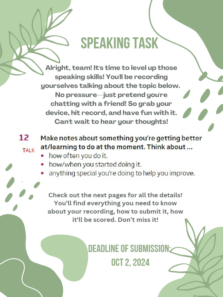 Speaking Task 1 Complete | PDF | Cognition | Learning