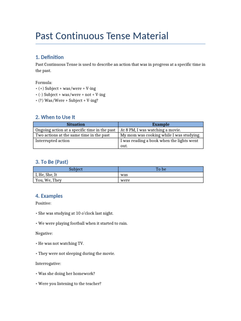 Past Continuous Material | PDF
