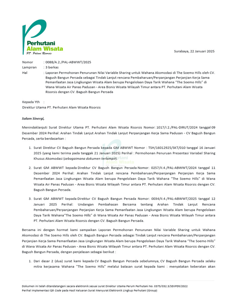 Laporan Permohonan Penurunan Nilai Variable Sharing untuk Wahana Akomodasi di The Soemo Hills ...