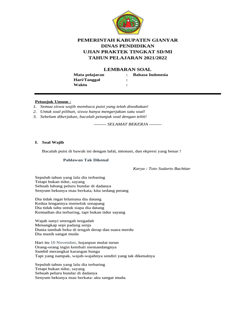 Ujian Praktek Bahasa Indonesia | PDF