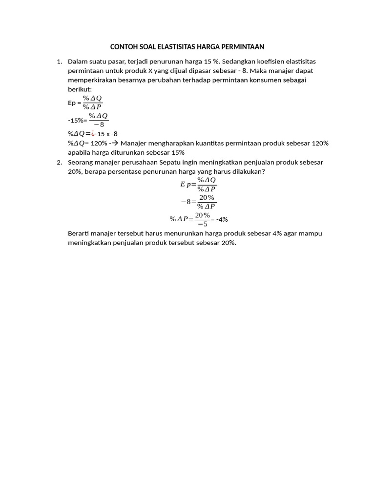 Contoh Soal Elastisitas Harga Permintaan | PDF