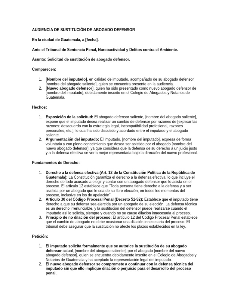 Audiencia de Sustitución de Abogado Defensor | PDF | Ley procesal | Derecho penal