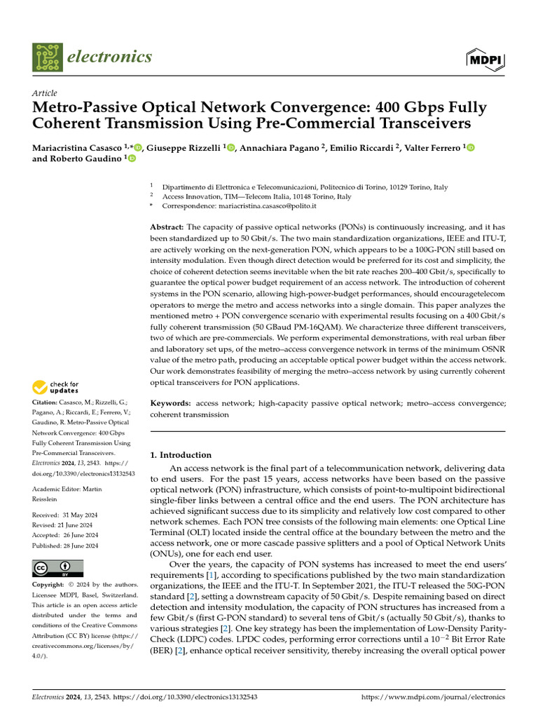 Metro-Passive Optical Network Convergence 400 Gbps | PDF | Fiber Optic ...
