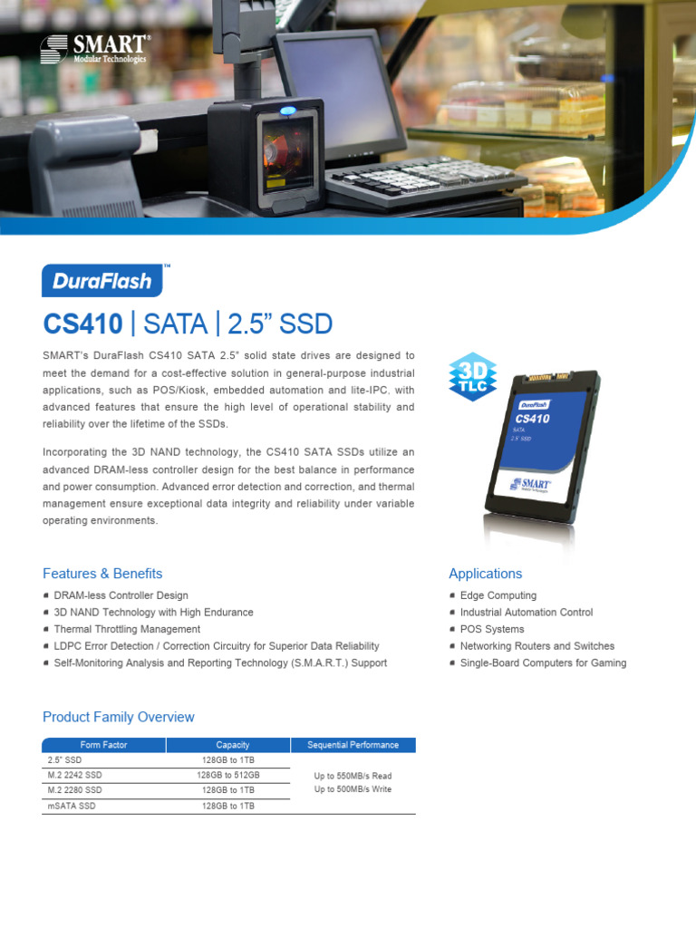 (DuraFlash) CS410 2.5 - SATA - Product Brief | PDF | Solid State Drive | Computer Architecture