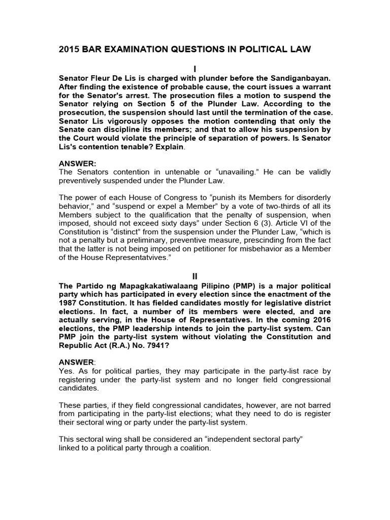 2015 Bar Examination Questions in Political Law | PDF | First Amendment ...