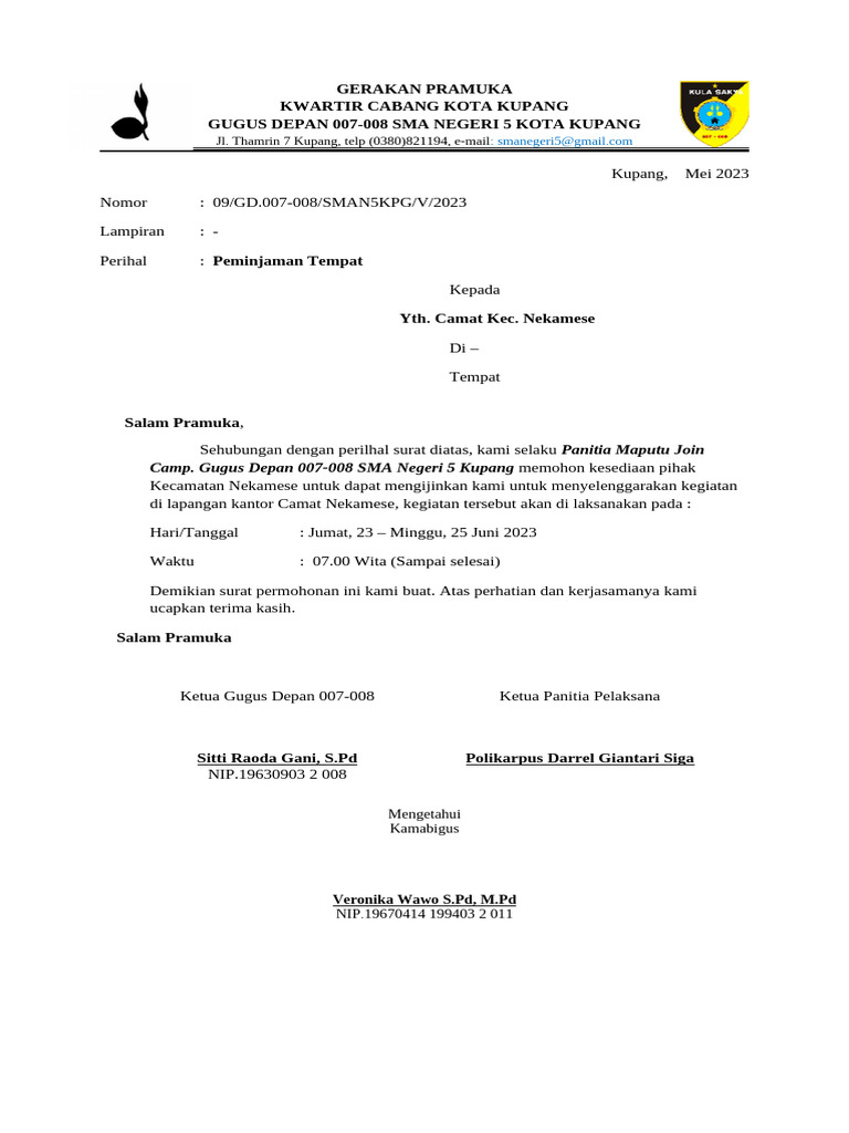 Surat Pinjam Tempat | PDF