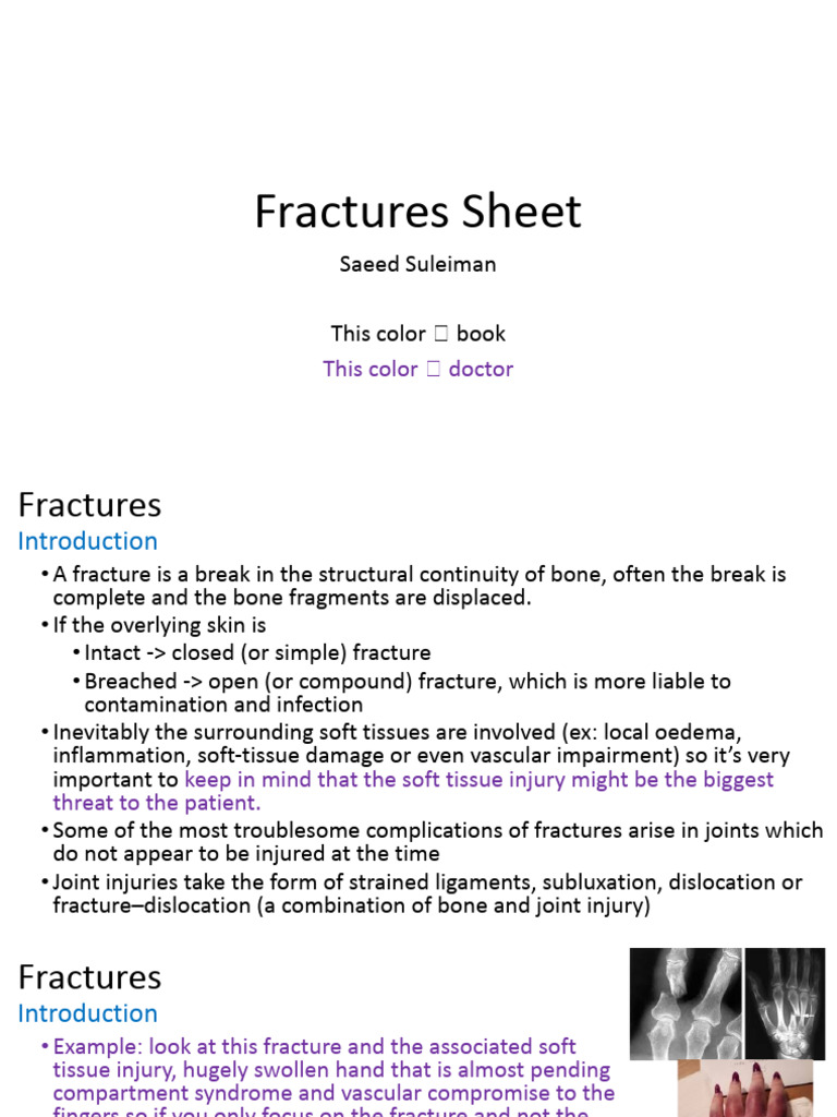 Fractures Sheet - 250504 - 213106 | PDF | Bone | Medical Specialties
