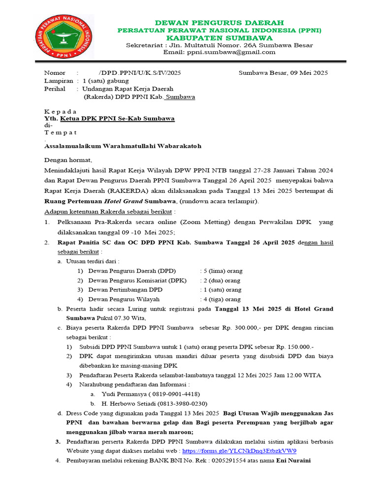 Undangan Raker DPD PPNI | PDF