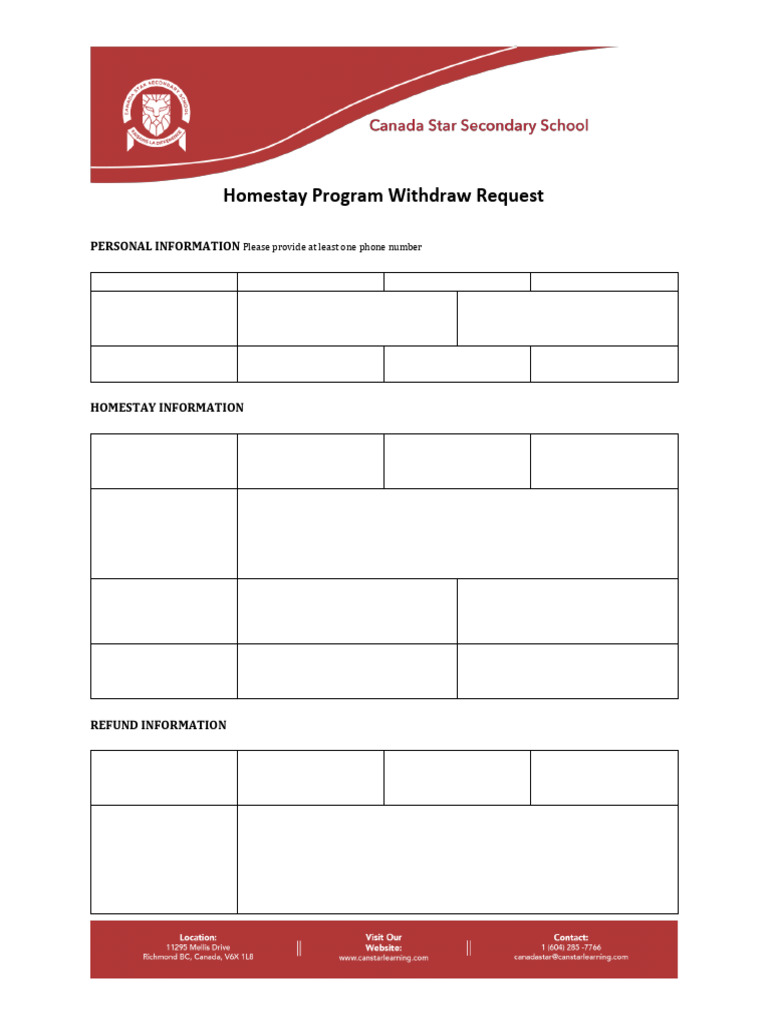 Homestay Program Withdraw Request Form | PDF