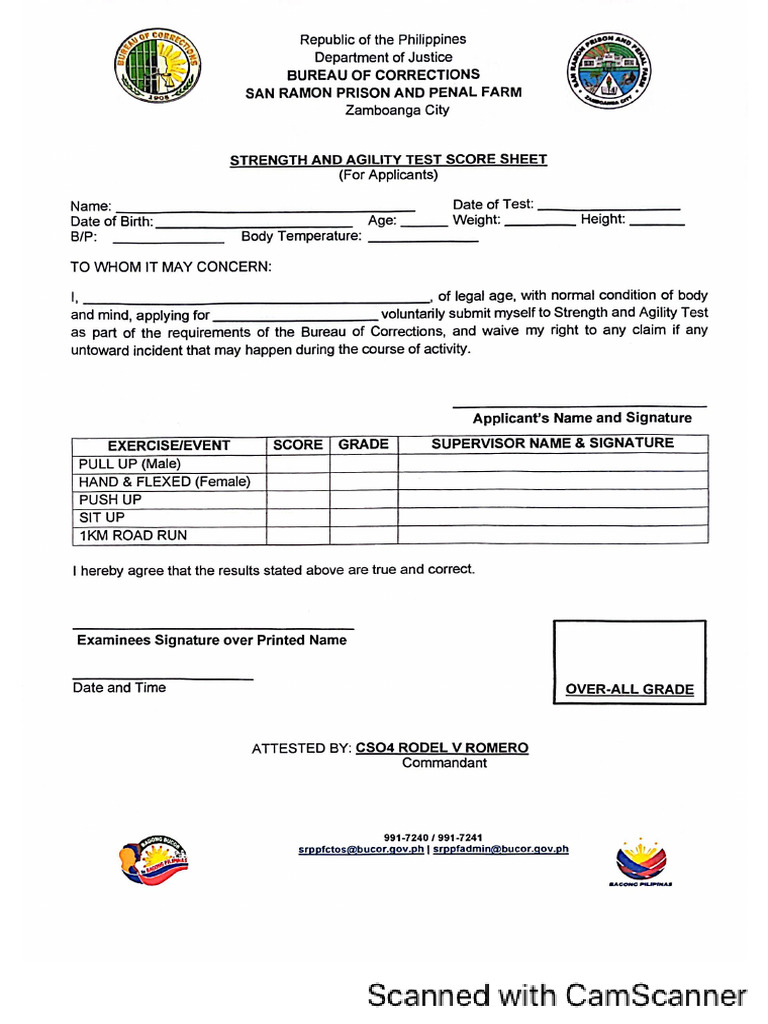 Physical Agility Score Sheet 2 | PDF