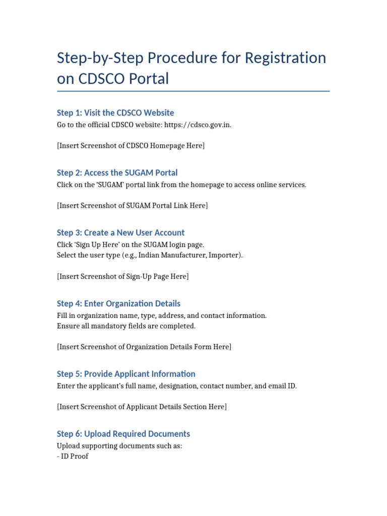 CDSCO SUGAM Portal Registration Guide | PDF