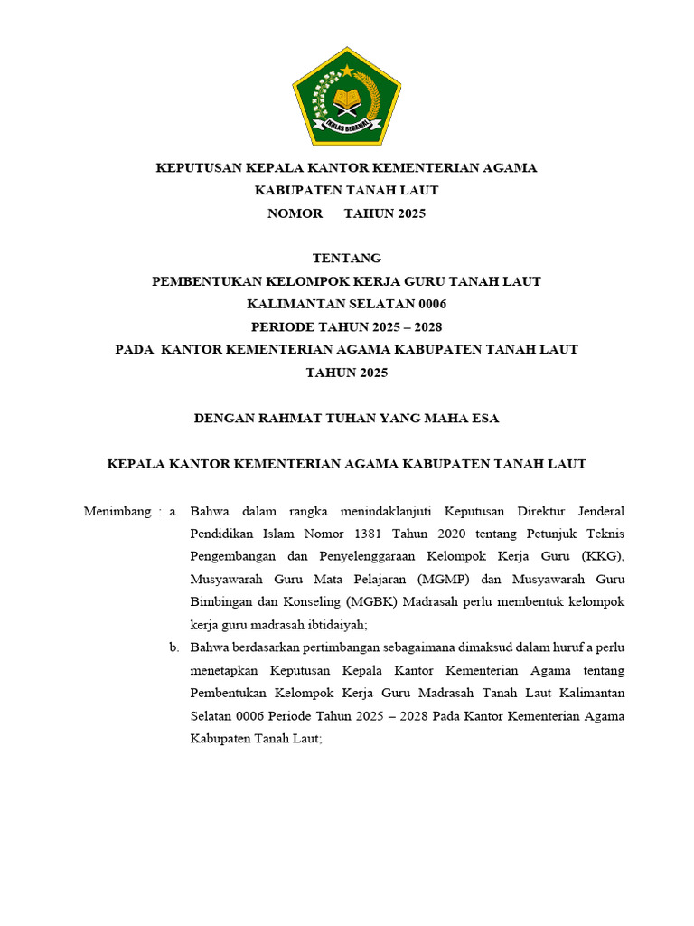 Rancangan SK KKG Guru Kelas | PDF