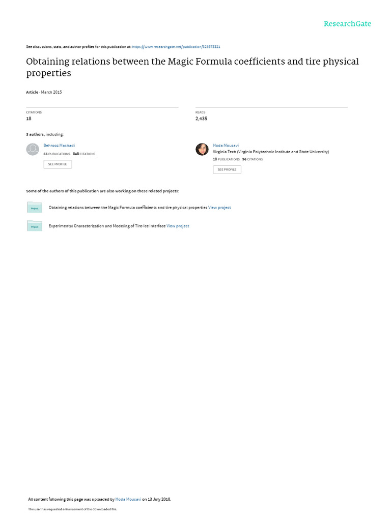 Obtaining Magic Formula Coefficients | PDF | Force | Tire