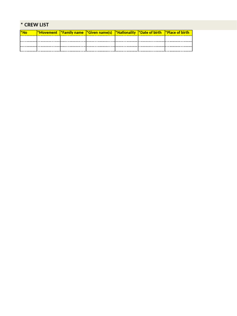 Crew and Passenger List Template | PDF