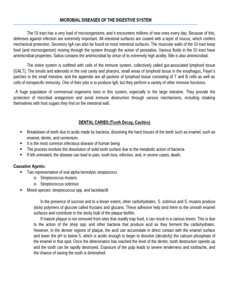 MICROBIAL DISEASES OF THE DIGESTIVE SYSTEM Updated | PDF | Human Tooth ...