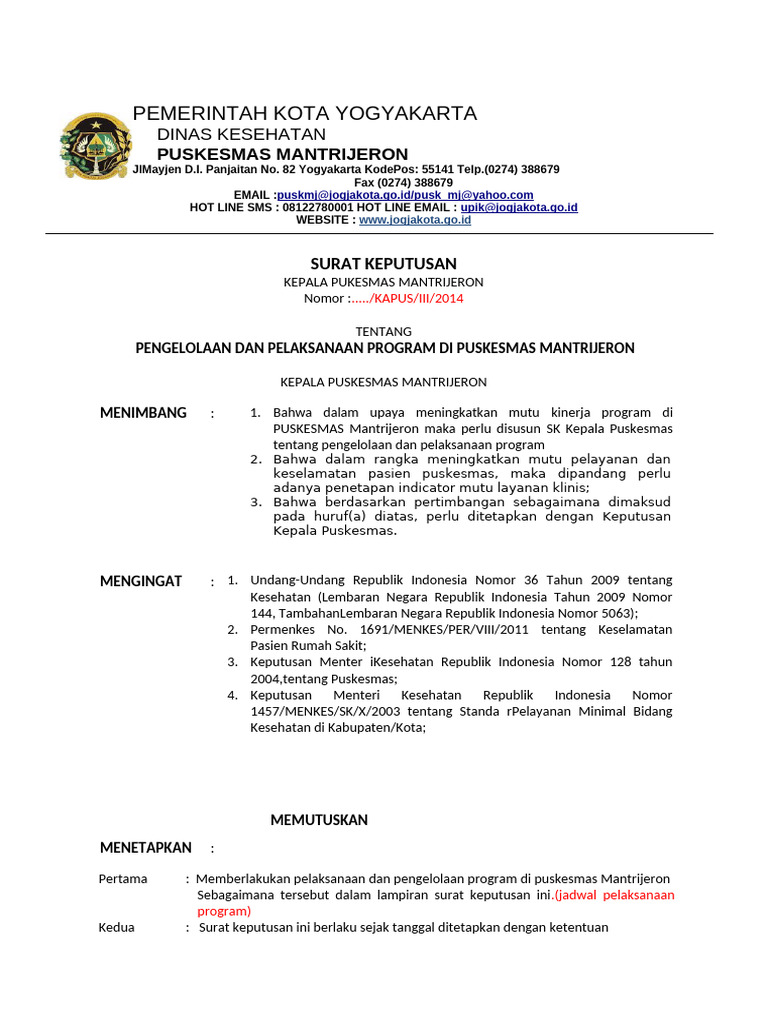 SK Pelaksanaan Dan Pengelolaan Program | PDF