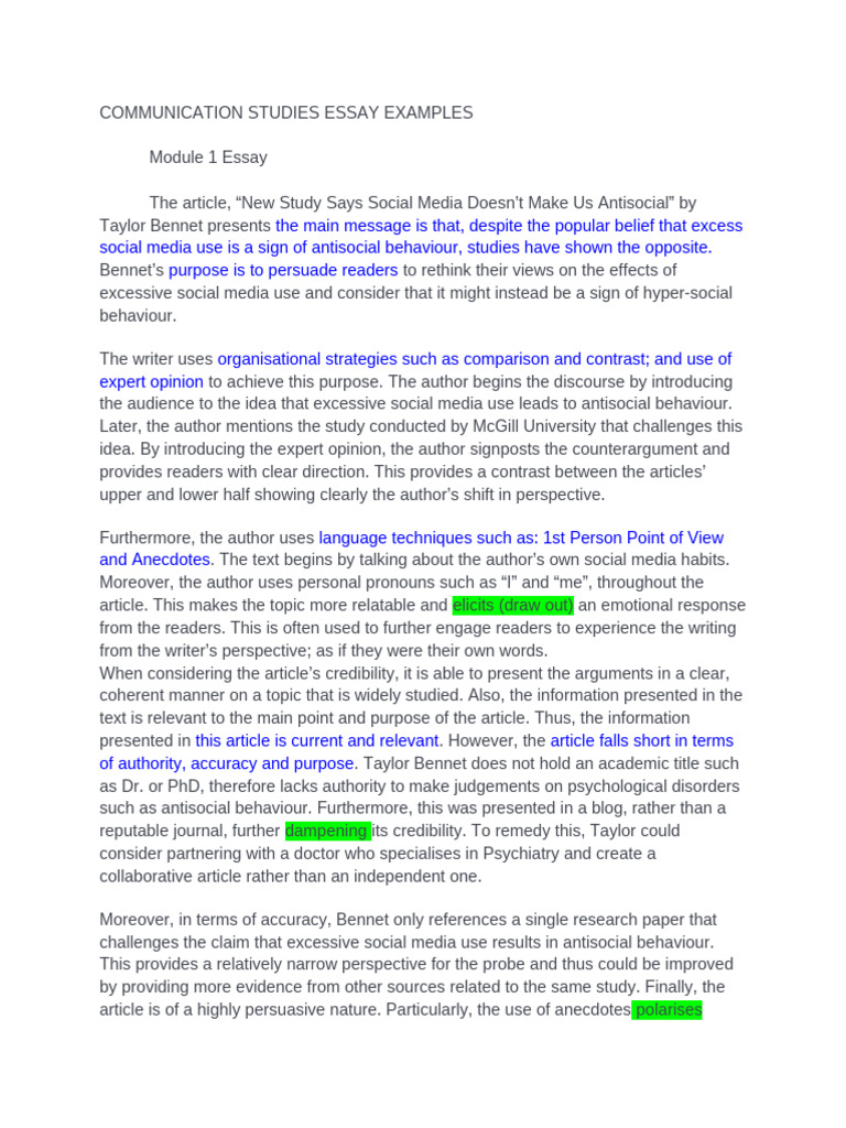 Communication Studies Essay Examples | PDF | Essays | Nonverbal ...