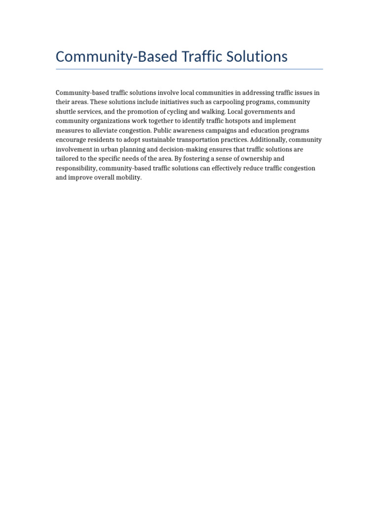 Community Based Traffic Solutions | PDF