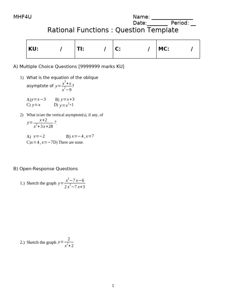 MHF4U Review Project 2025 Template | PDF