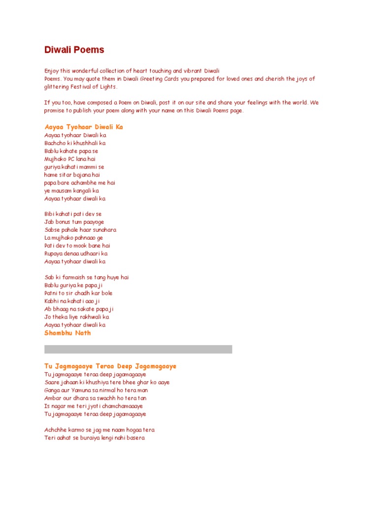 Heartfelt Diwali Poems Collection | PDF | Harvest | Monotheistic Religions