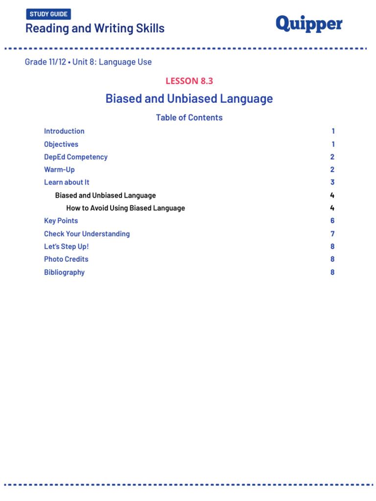 ME-EngRW-11-Q3-0803_SG_Biased-and-Unbiased-Language | PDF | Stereotypes ...