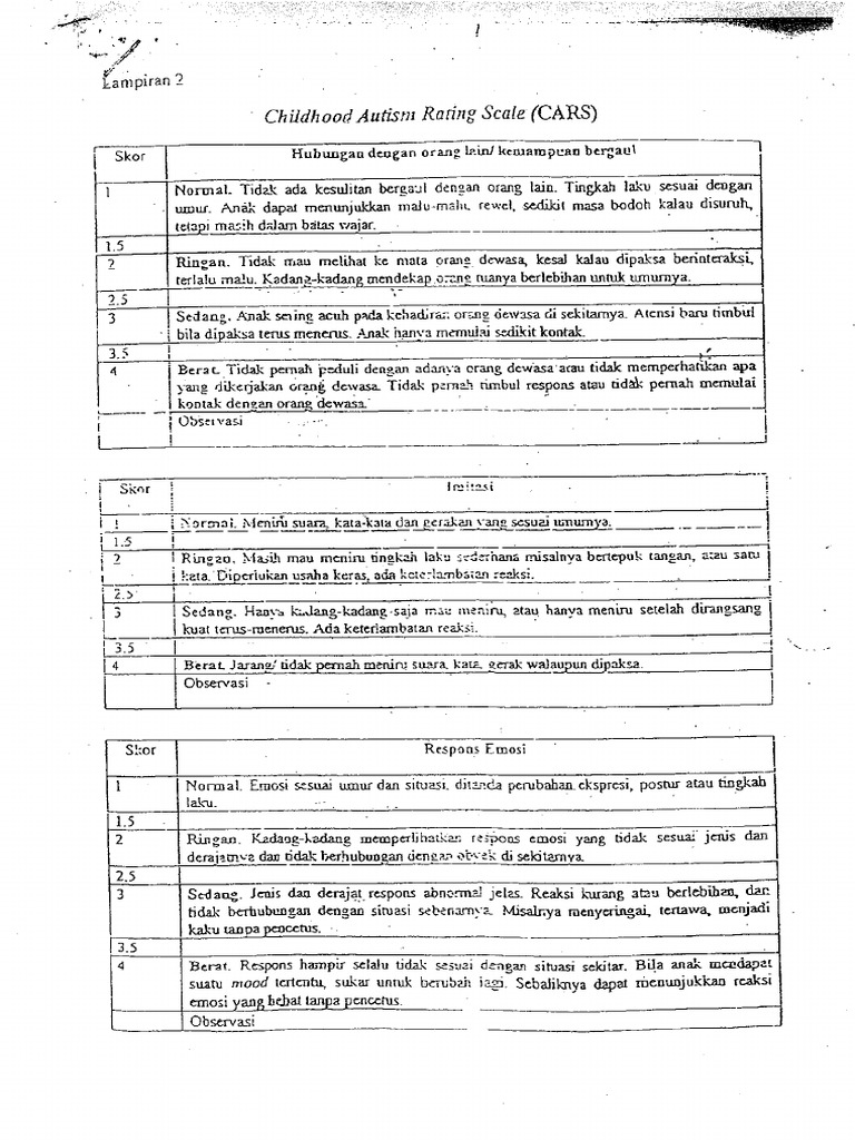 Childhood Autism Rating Scale (CARS) | PDF