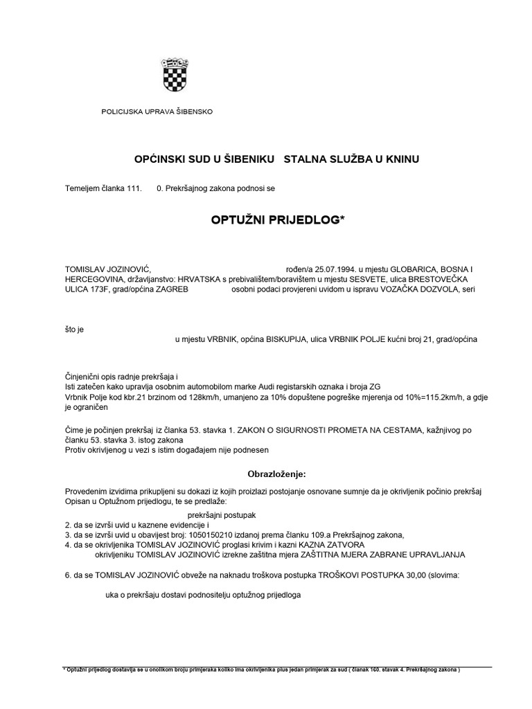 Podnesak OS ŠI Pp-1439-2025-1 Od 22.04.2025. - Optužni Prijedlog | PDF