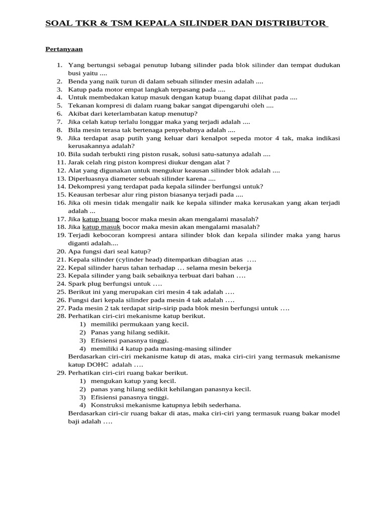Soal Blok Selinder Otomotif | PDF