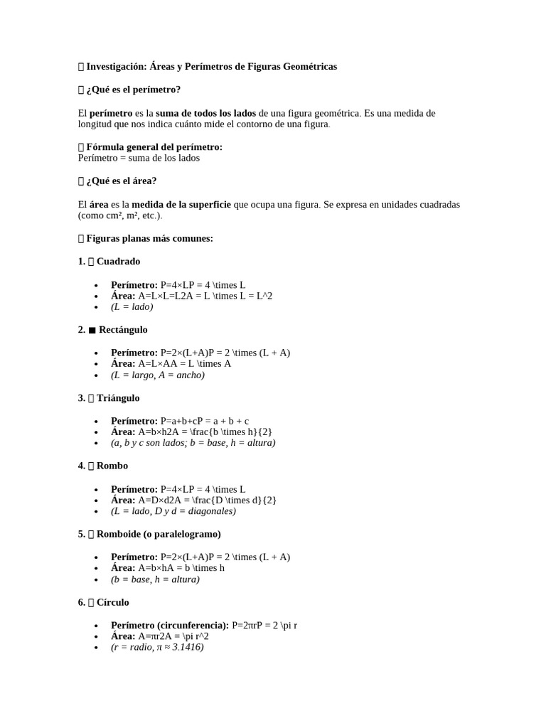 Áreas y Perímetros de Figuras Geométricas | PDF