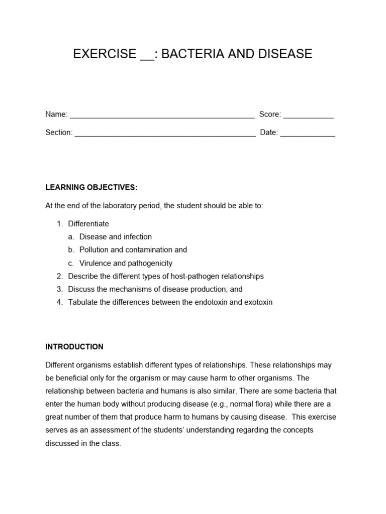 Exercise Bacteria and Disease Final | PDF | Infection | Bacteria