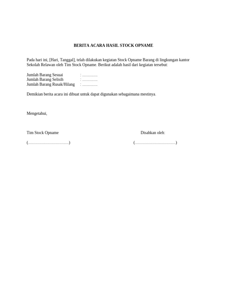 Berita Acara Hasil Stock Opname | PDF
