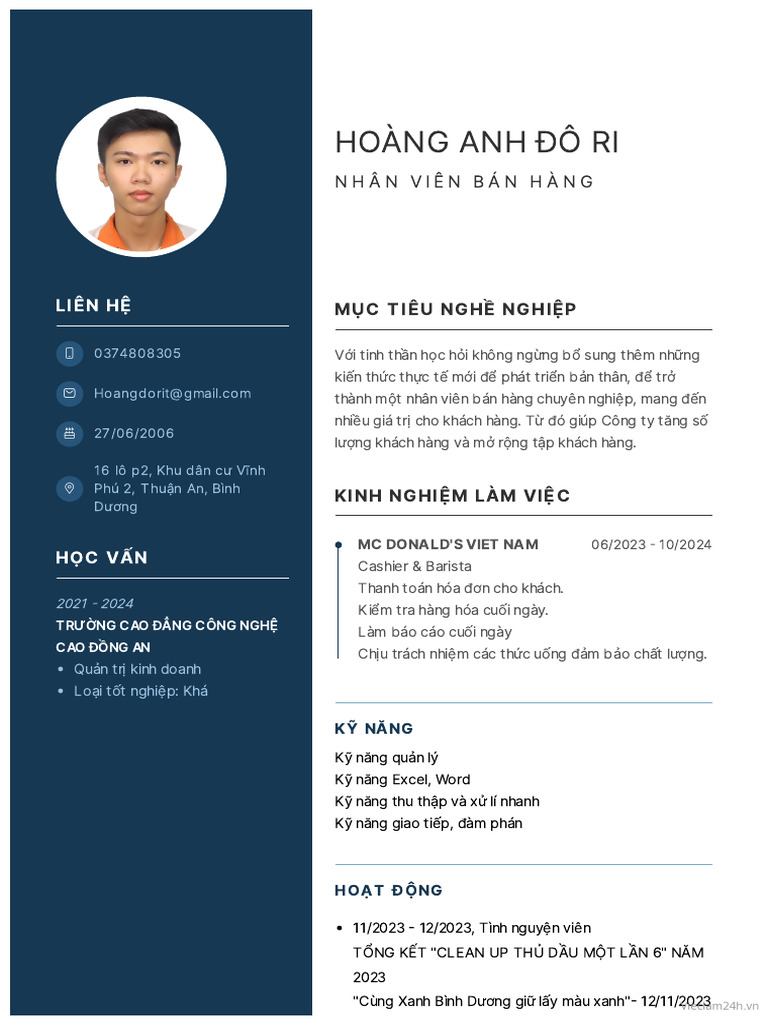 Hoang Anh Do Ri CV Vieclam24h vn1737100001 | PDF