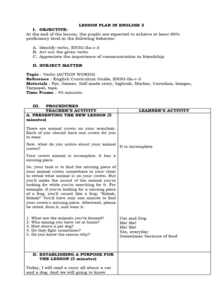Lesson Plan in English 4 | PDF | English Language