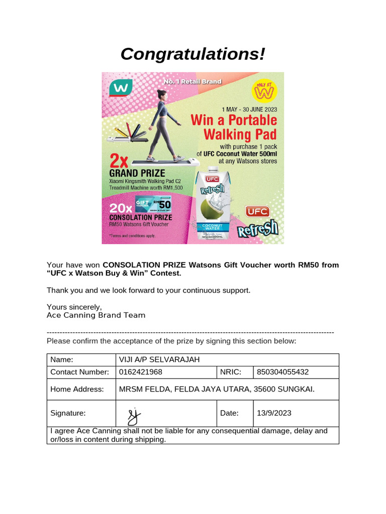 CONSOLATION PRIZE Letter of Acceptance - Watson Contest | PDF