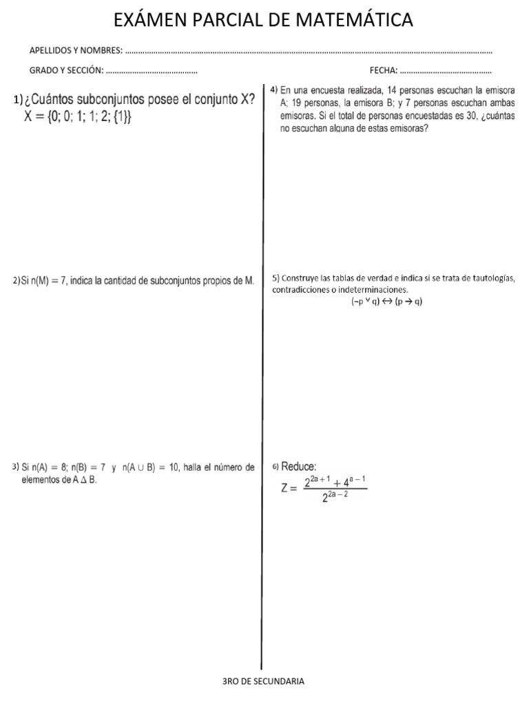 Examen Parcial 3ro Secundaria | PDF