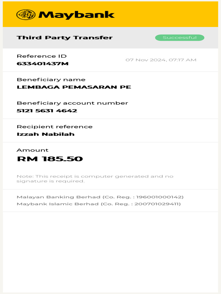 Third Party Transfer Receipt Details | PDF