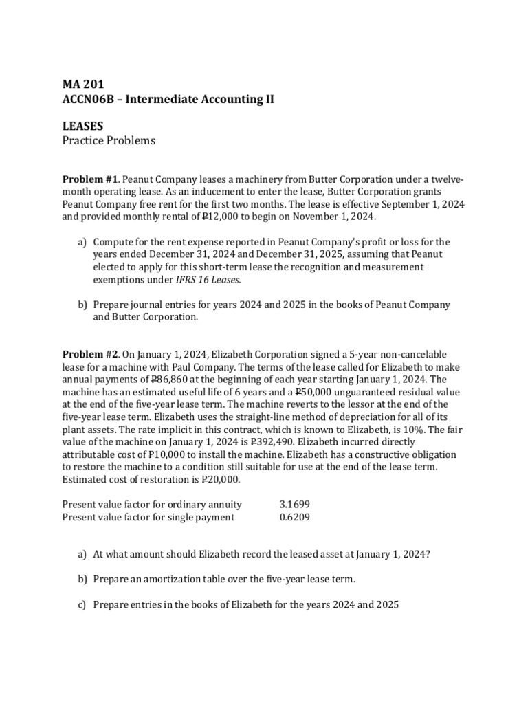 Leases - Practice Problems | PDF | Present Value | Lease