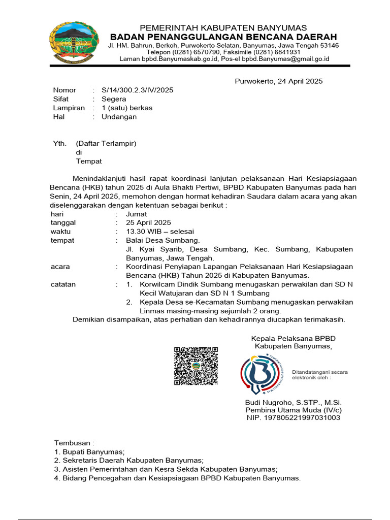 Undangan Rapat Persiapan Lapangan HKB 2025 | PDF