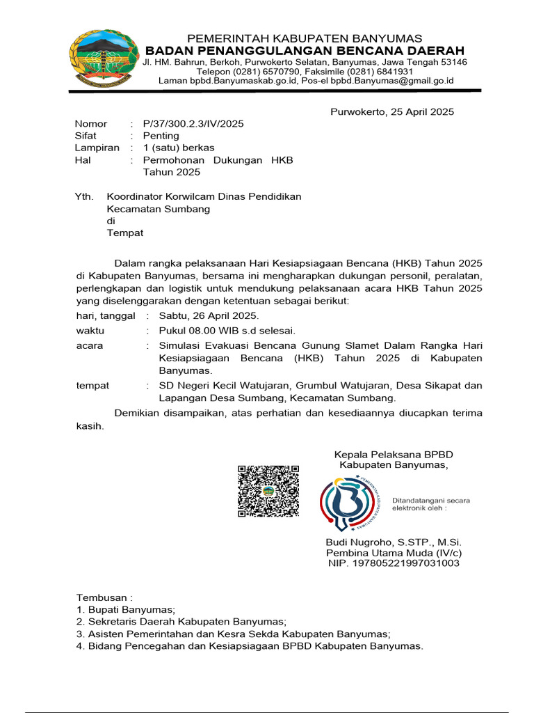 Surat Ke Korwilcam Dindik Sumbang HKB 2025 | PDF